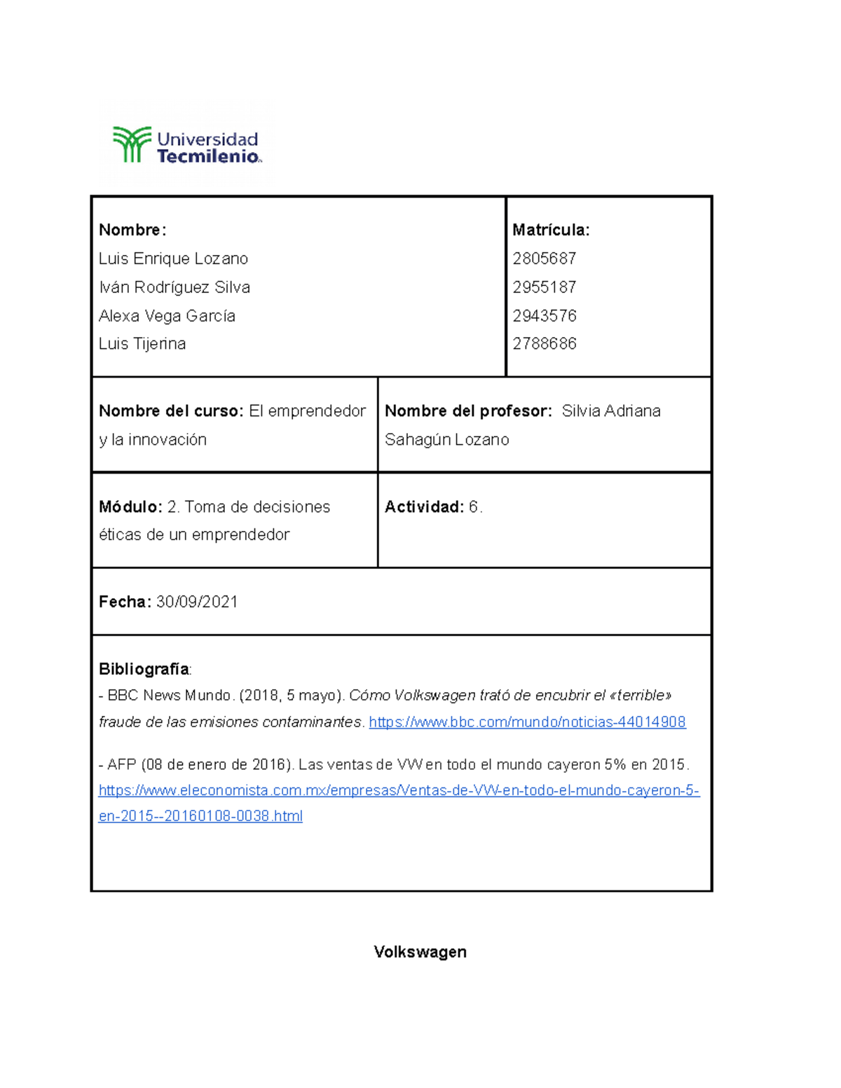 Actividad 6 El emprendedor y la innovaicon - Nombre: Luis Enrique ...