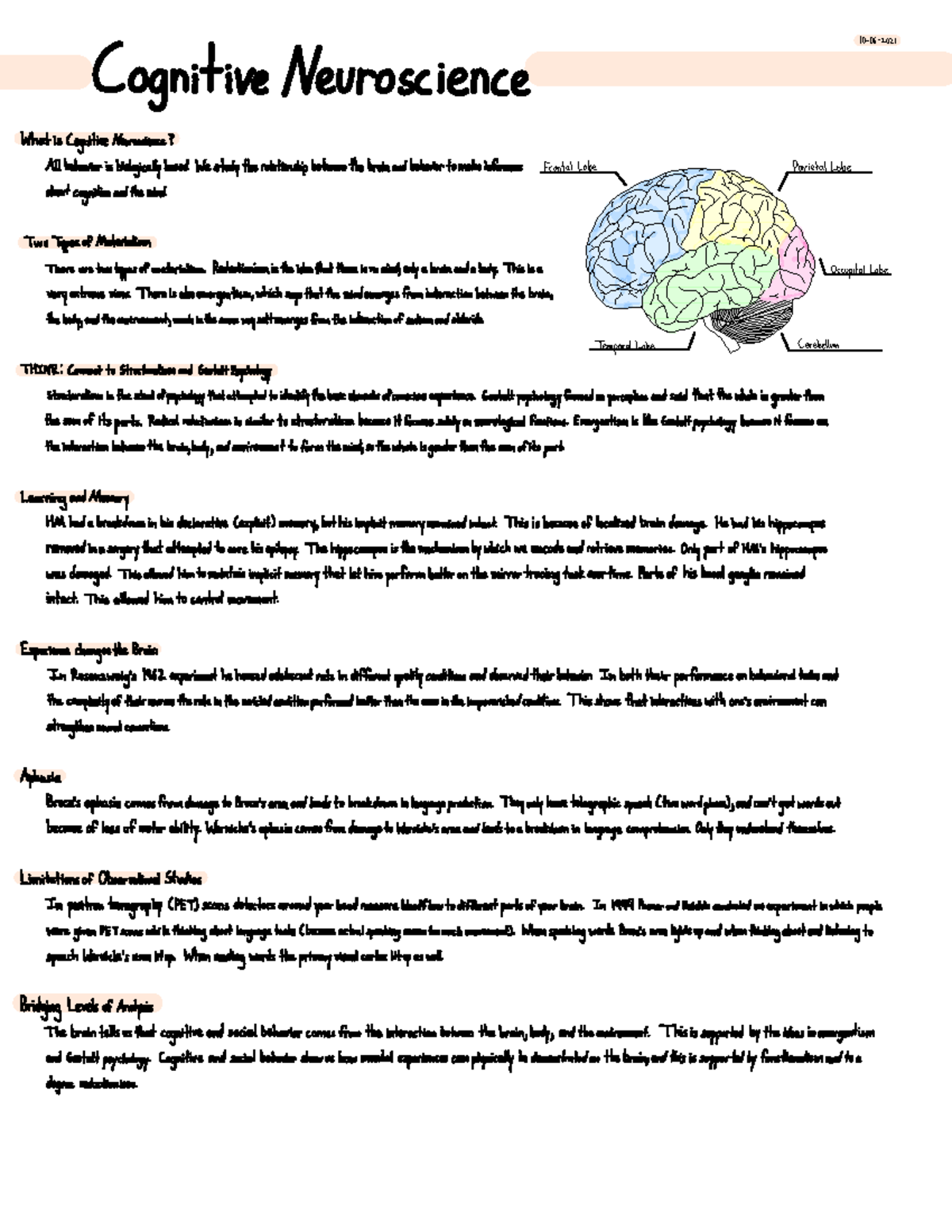 Cognitive Neuroscience - 10-06- Cognitive Neuroscience Whatis cognitive ...