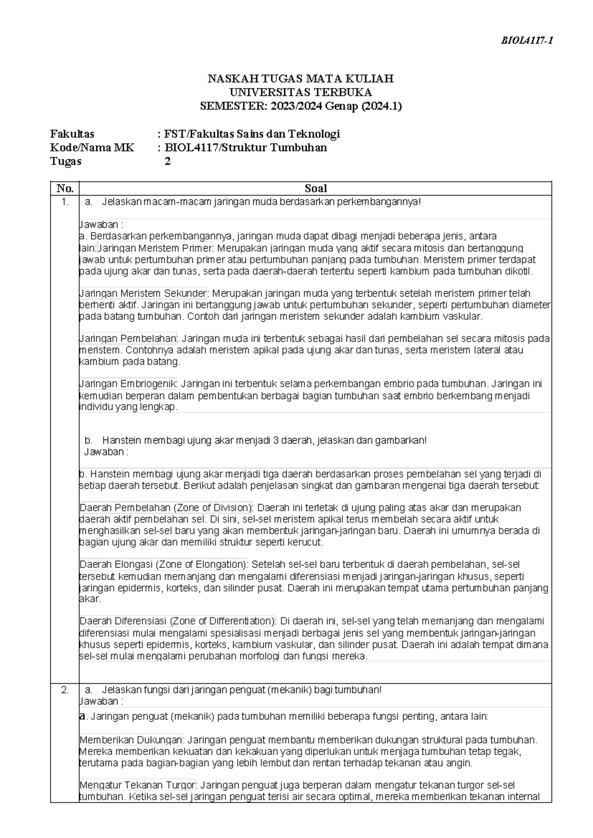 Nim 050128363 soal biol4117 tmk2 1 - BIOL4117- 1 NASKAH TUGAS MATA KULIAH UNIVERSITAS TERBUKA ...