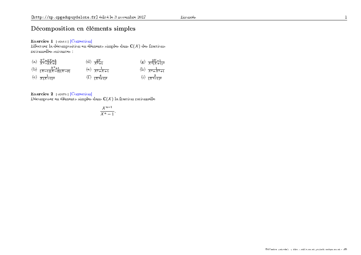 Les fractions rationnelles - Décomposition en éléments simples - tt♣ ♠♣ ...