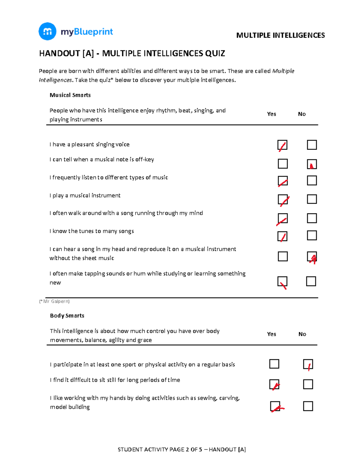Multiple Intelligences - HANDOUT [A] - MULTIPLE INTELLIGENCES QUIZ ...