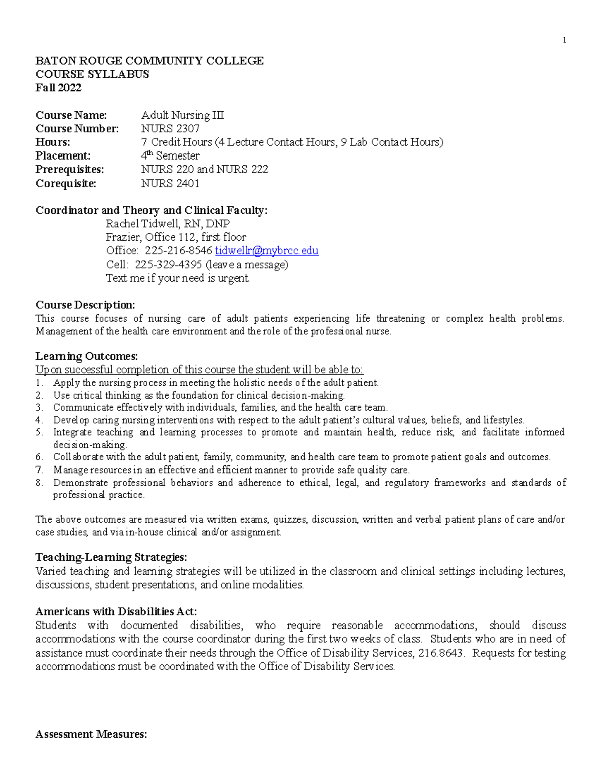 Syllabus 2022N230710 - LOL - BATON ROUGE COMMUNITY COLLEGE COURSE ...