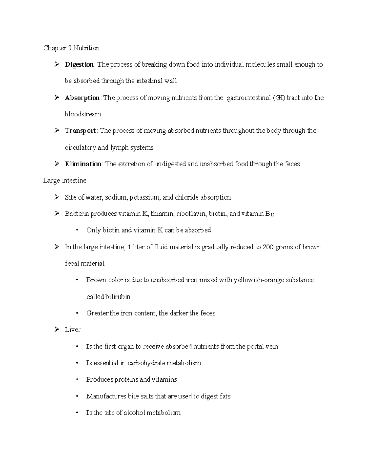 Chapter 3 Nutrition notes basic notes. - Chapter 3 Nutrition Ø ...