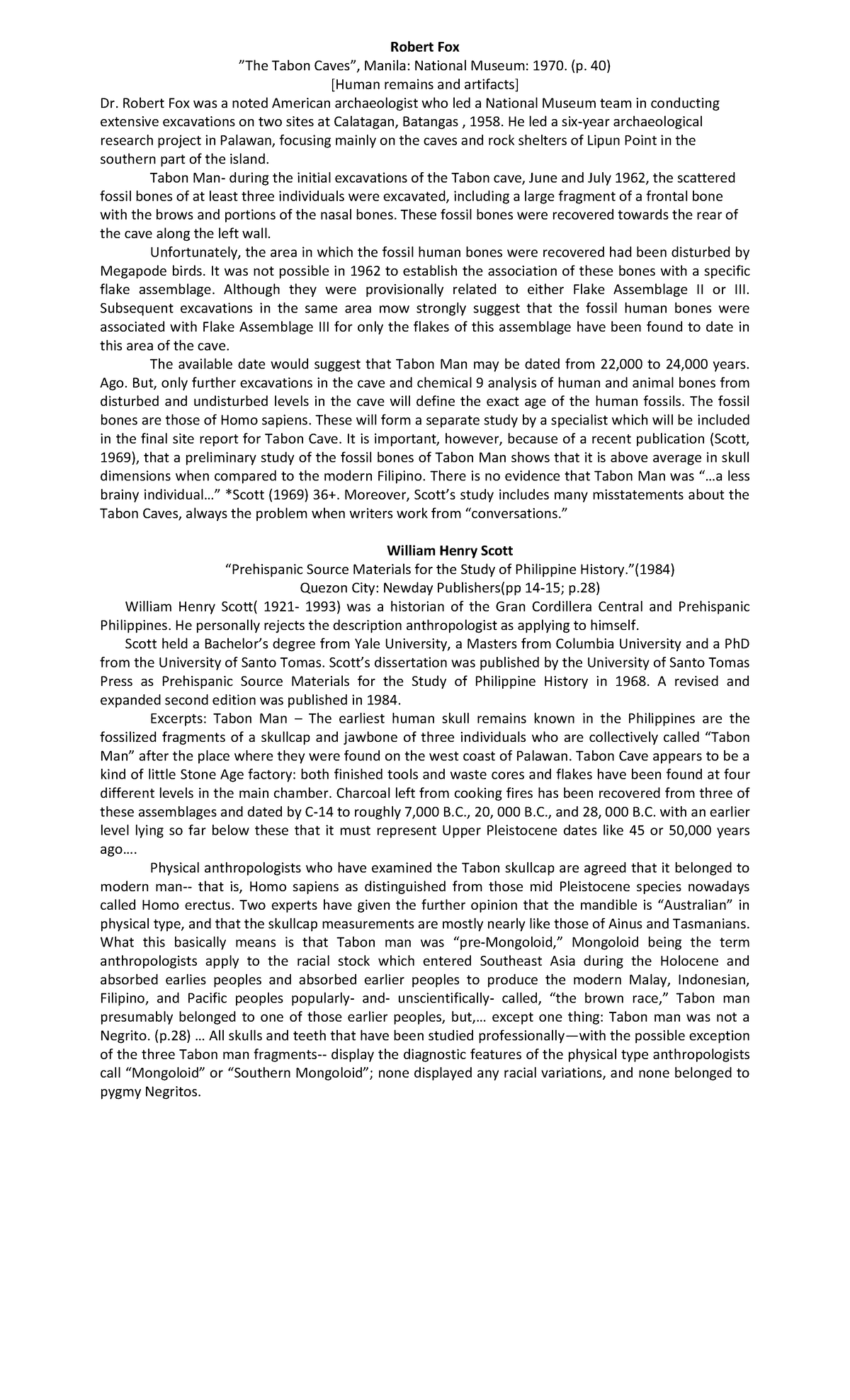 Except for Tabon Man - Robert Fox ”The Tabon Caves”, Manila: National ...