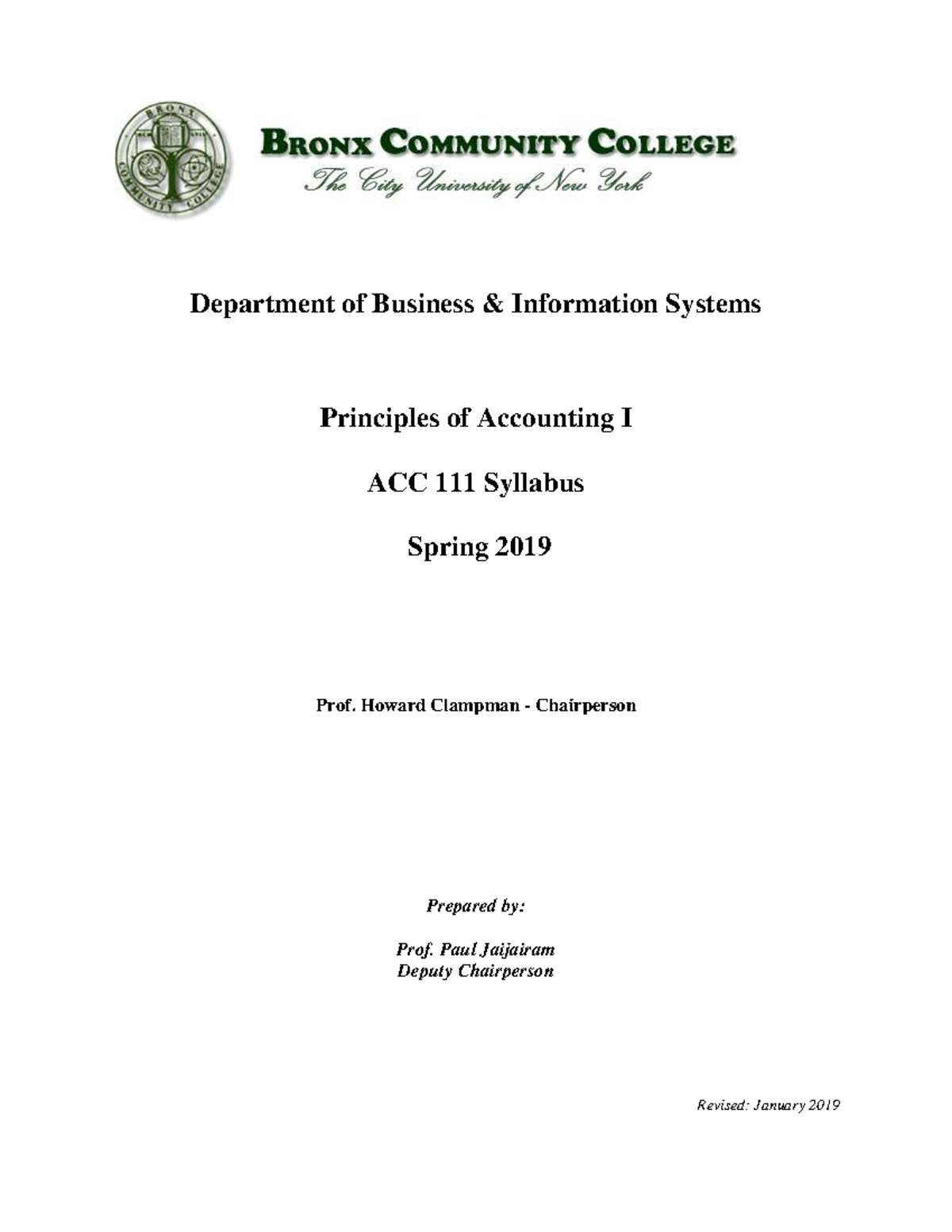 ACC 111 Syllabus - Spring 2019 (All Sections) - Department of Business ...