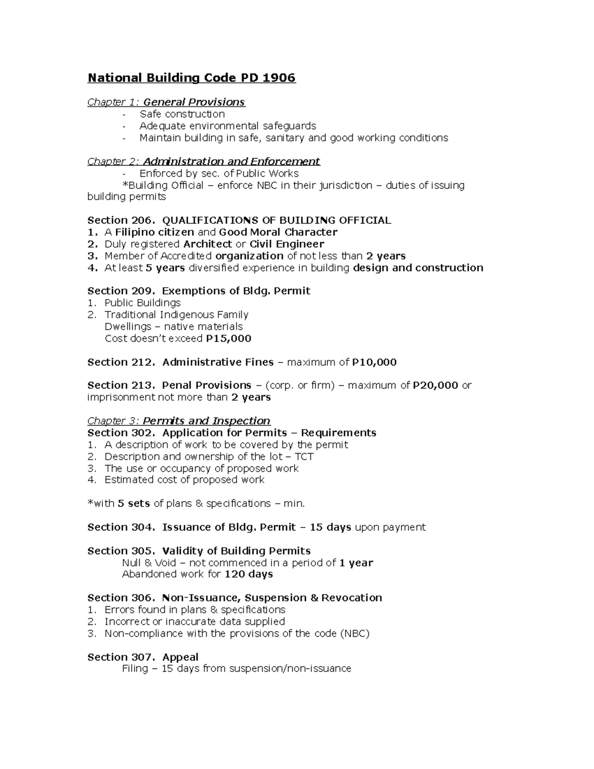 National Building Code PD 1906 - of Public Works *Building Official ...
