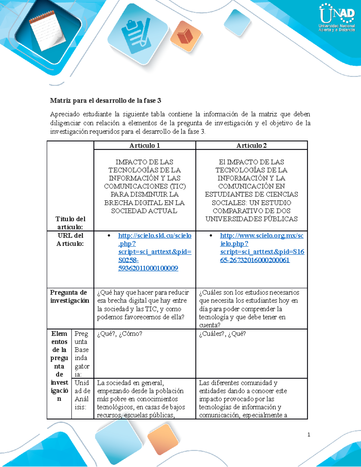 Anexo 2 - Matriz para el desarrollo de la fase 3 - Matriz para el ...