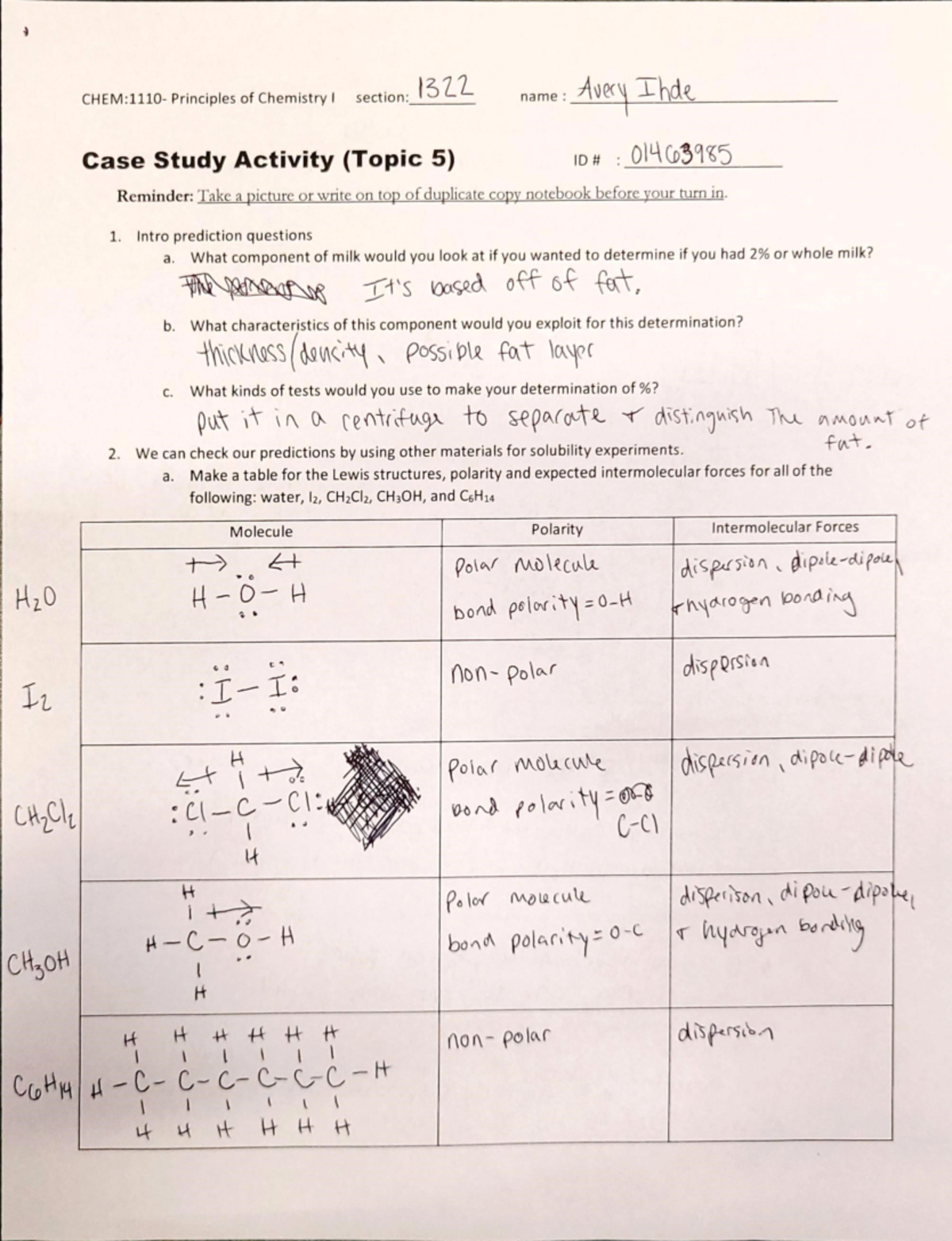 Case Study Topic 5 - CHEM:IIIO- Principles of Chemistry I section: name ...