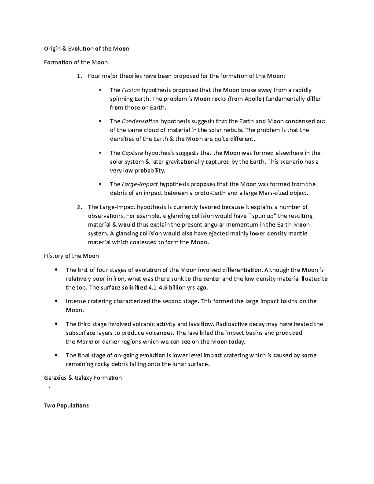 Astronomy Notes- Moon - Made in class - Origin & Evolution of the Moon ...