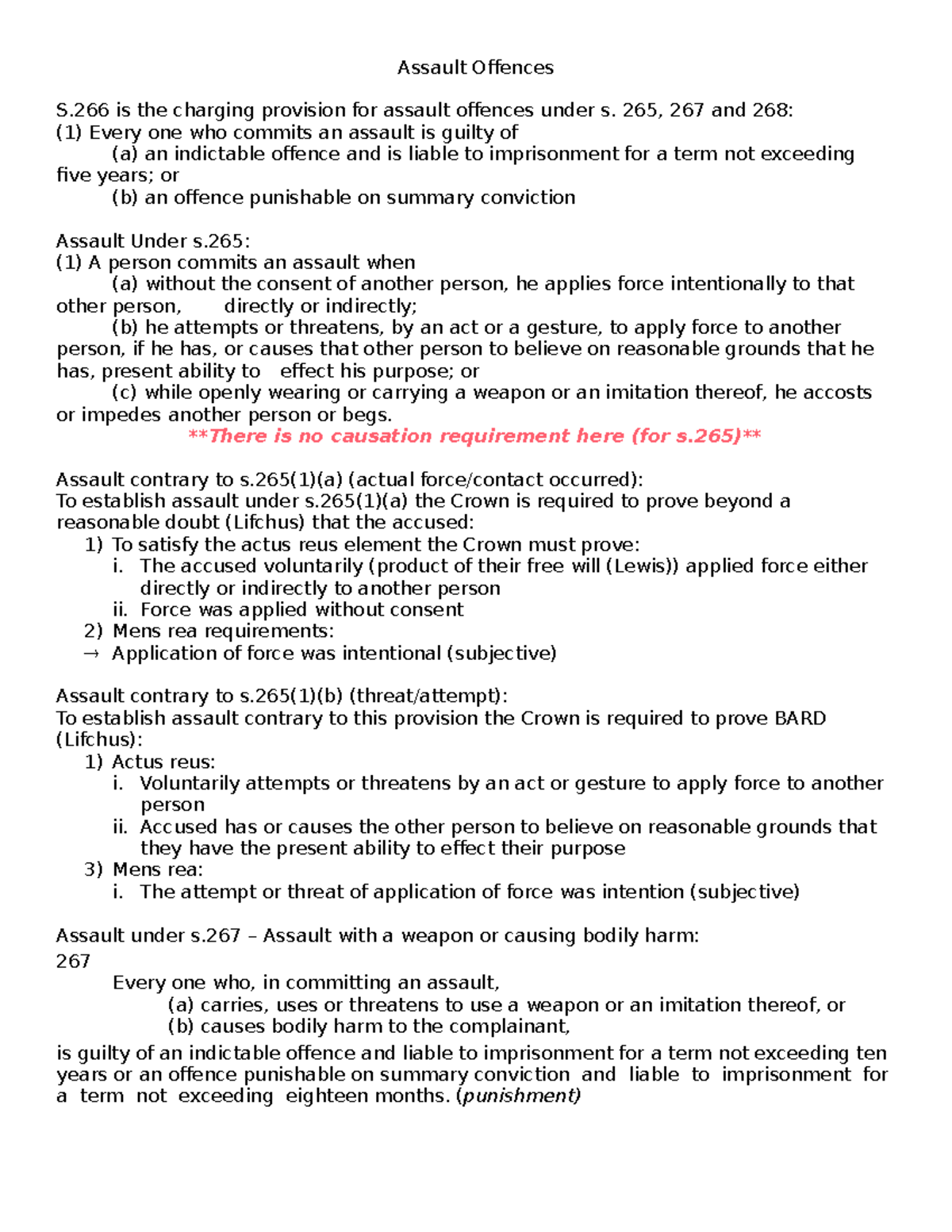 Assault offences summary guide notes - Assault Offences S is the ...