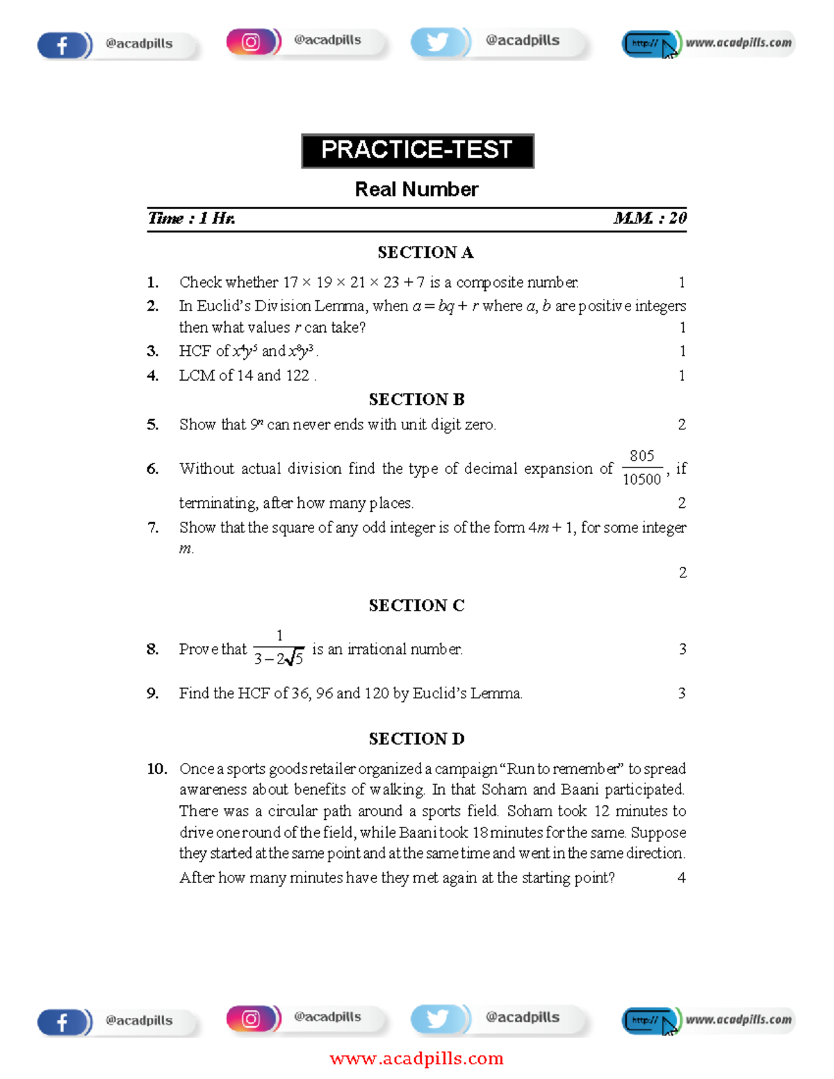 Math practice papers - Assignment - PRACTICE-TEST Real Number Time : 1 ...