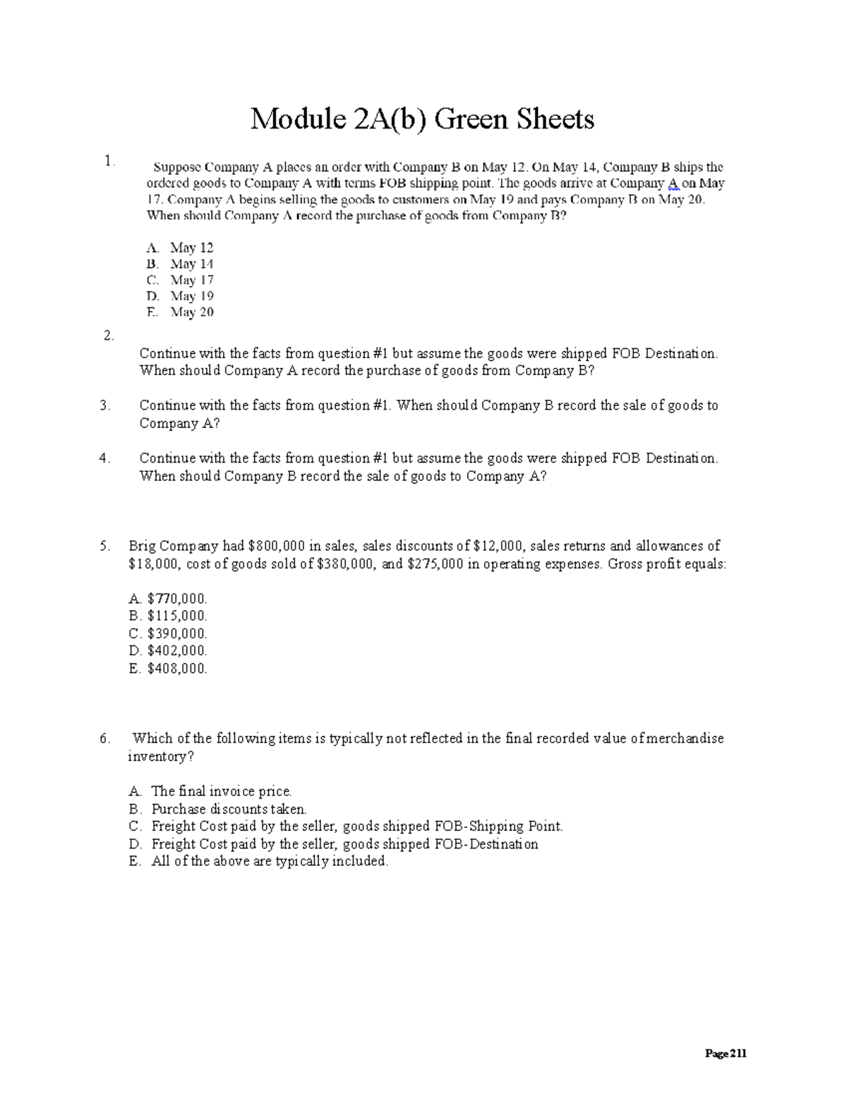 06.09 2A(b) Blank Green Sheet - Module 2A(b) Green Sheets 2. Continue ...