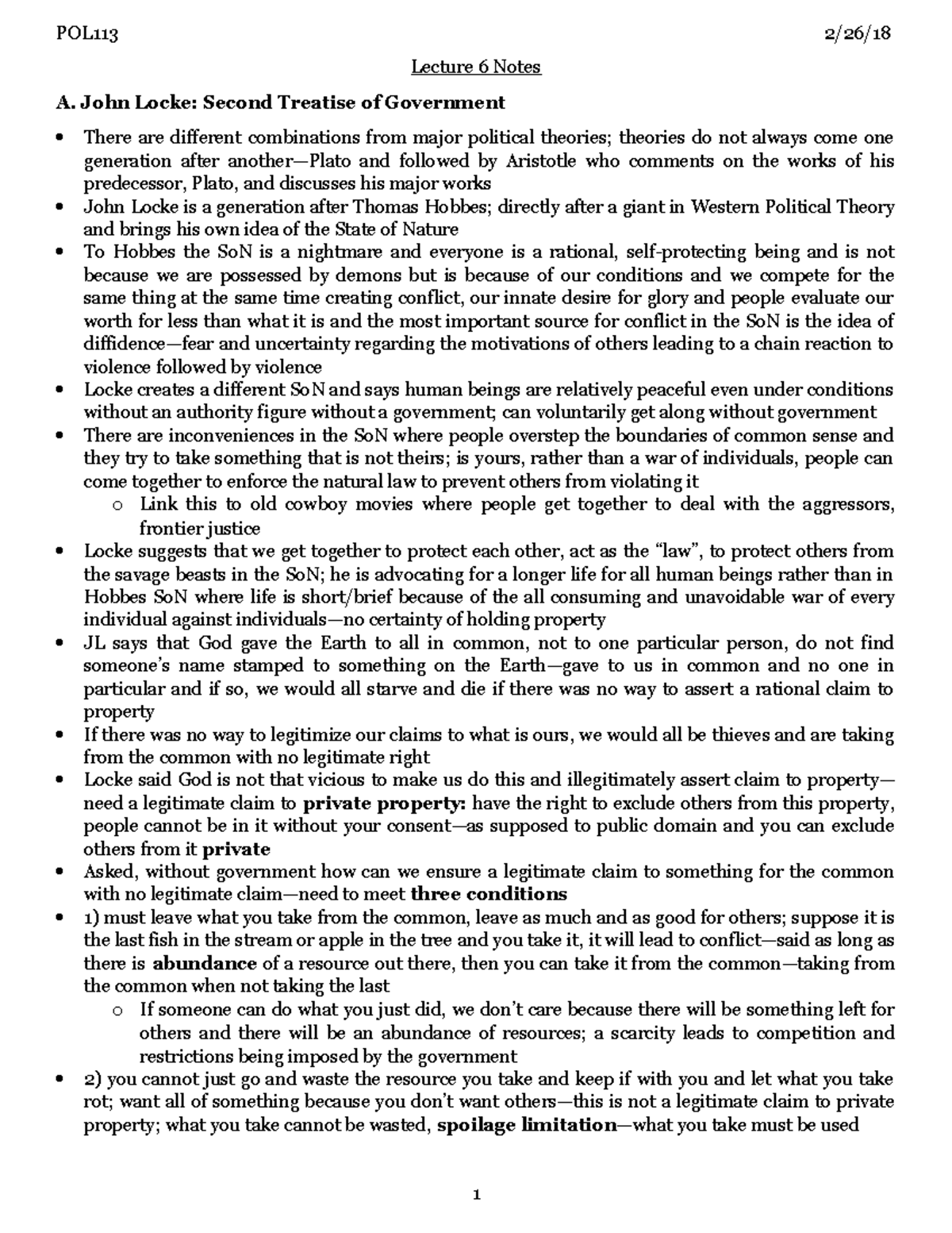 Lecture 6 Notes - Mark Lippincott - Lecture 6 Notes A. John Locke ...