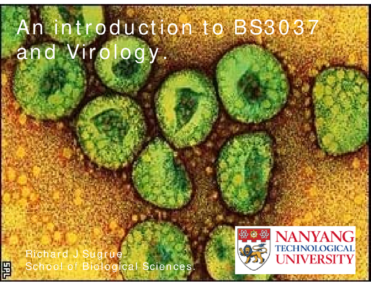 Virology lecture 1 -introduction to virology 2023 - Richard J Sugrue of Biological Sciences. An ...