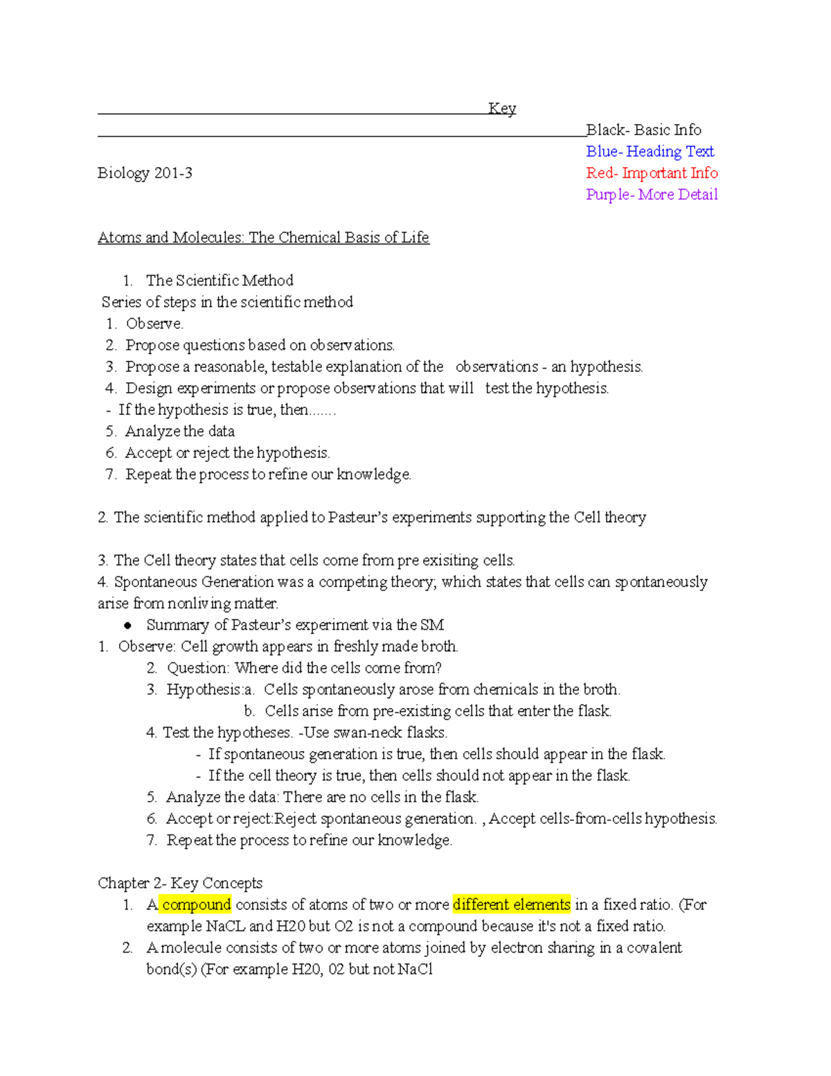 BIO Chapter 3 - Lecture notes 3 - Key Black- Basic Info Blue- Heading ...