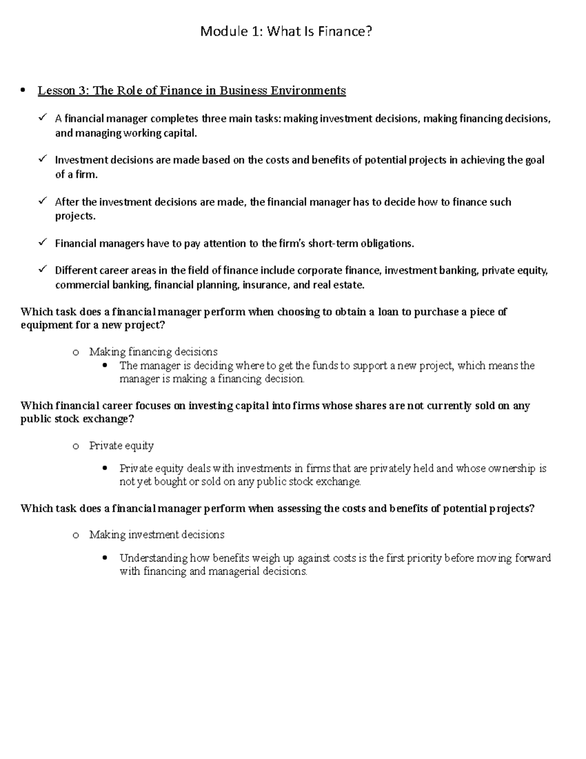 Lesson 3 The Role of Finance in Business Environments - Module 1: What ...