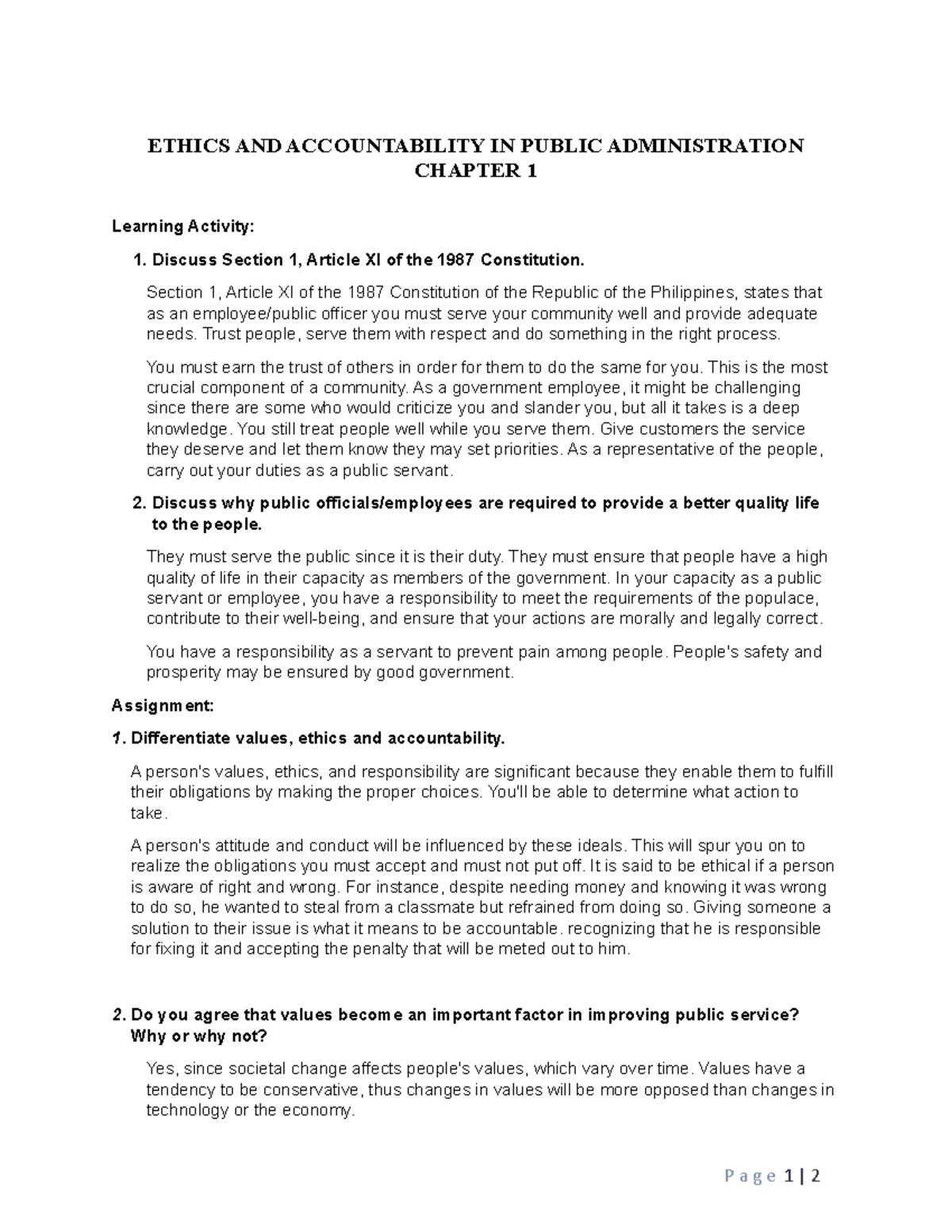 Ethics and Accountability 1 - ETHICS AND ACCOUNTABILITY IN PUBLIC ...