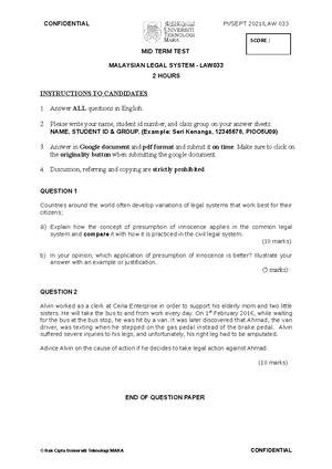 Tutorial LAW 033 - TUTORIAL LAW 033 State 3 differences between civil ...