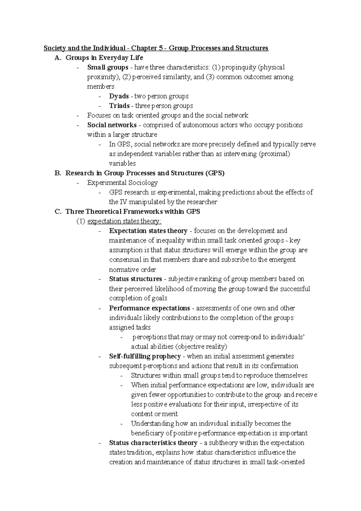 Society and the Individual - Chapter 5 - Group Processes and Structures ...