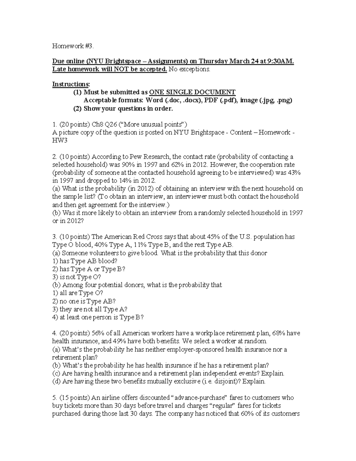 HW3 data - HW3 data - Homework #3. Due online (NYU Brightspace ...