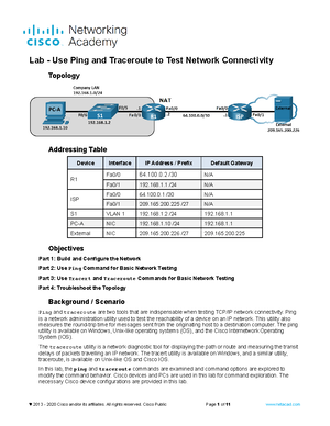 Week 4 Lab.1 - Build a Switch and Router Network wj - Topology Addressing Table Device Interface ...