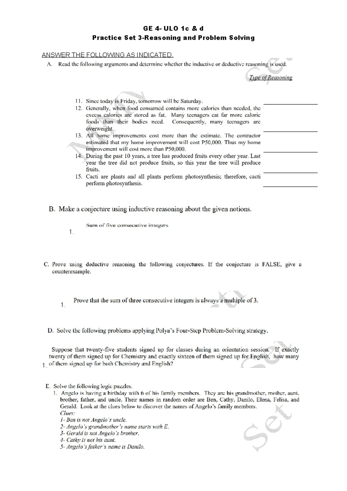 ULO 1cd- LET'S Check & LET'S Analyze- Practice Set 3 - Bsed English - GE 4- ULO 1c & d Practice ...