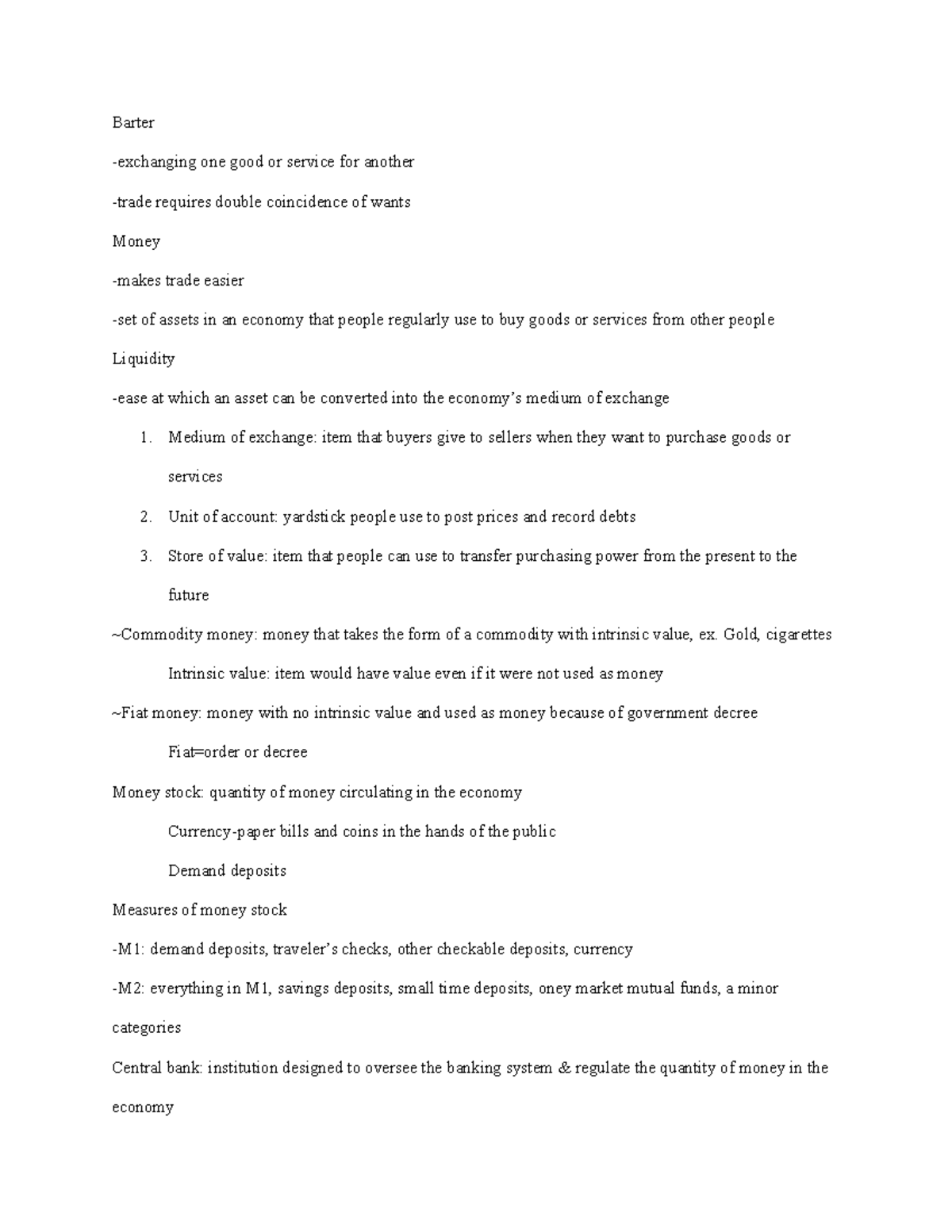 Econ notes - Commodity money, bartering, trade, money multiplier ...