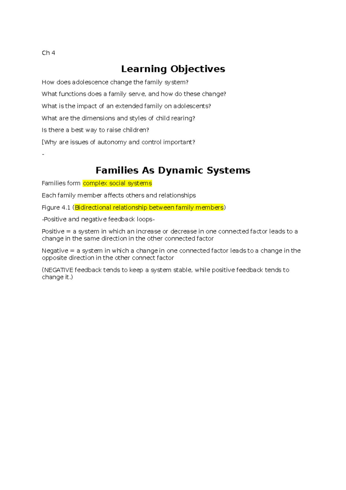 Ch4 - Ch 4 Learning Objectives How does adolescence change the family ...