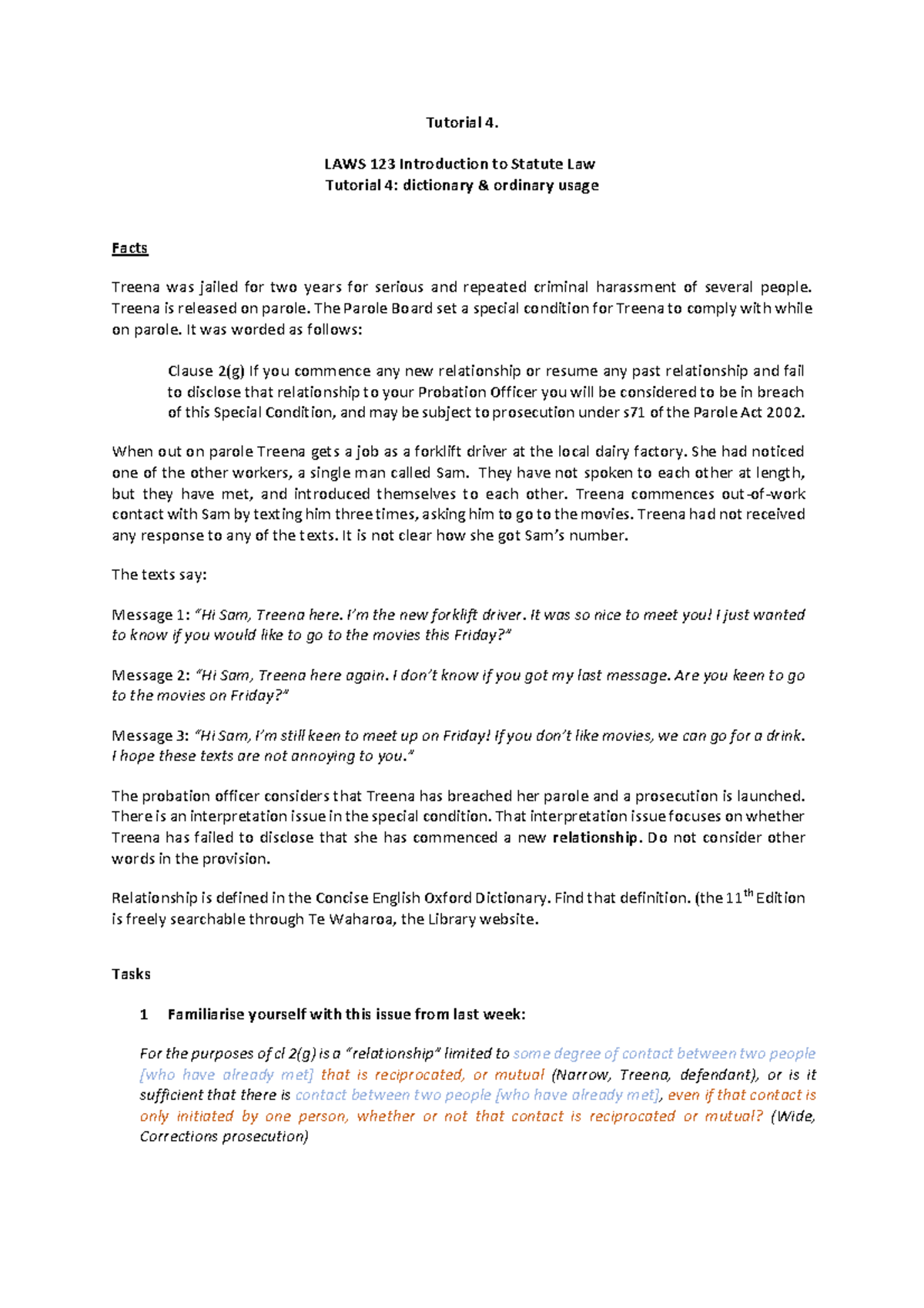 LAWS123 Tutorial 4 2023 - Gen - Tutorial 4. LAWS 123 Introduction to ...