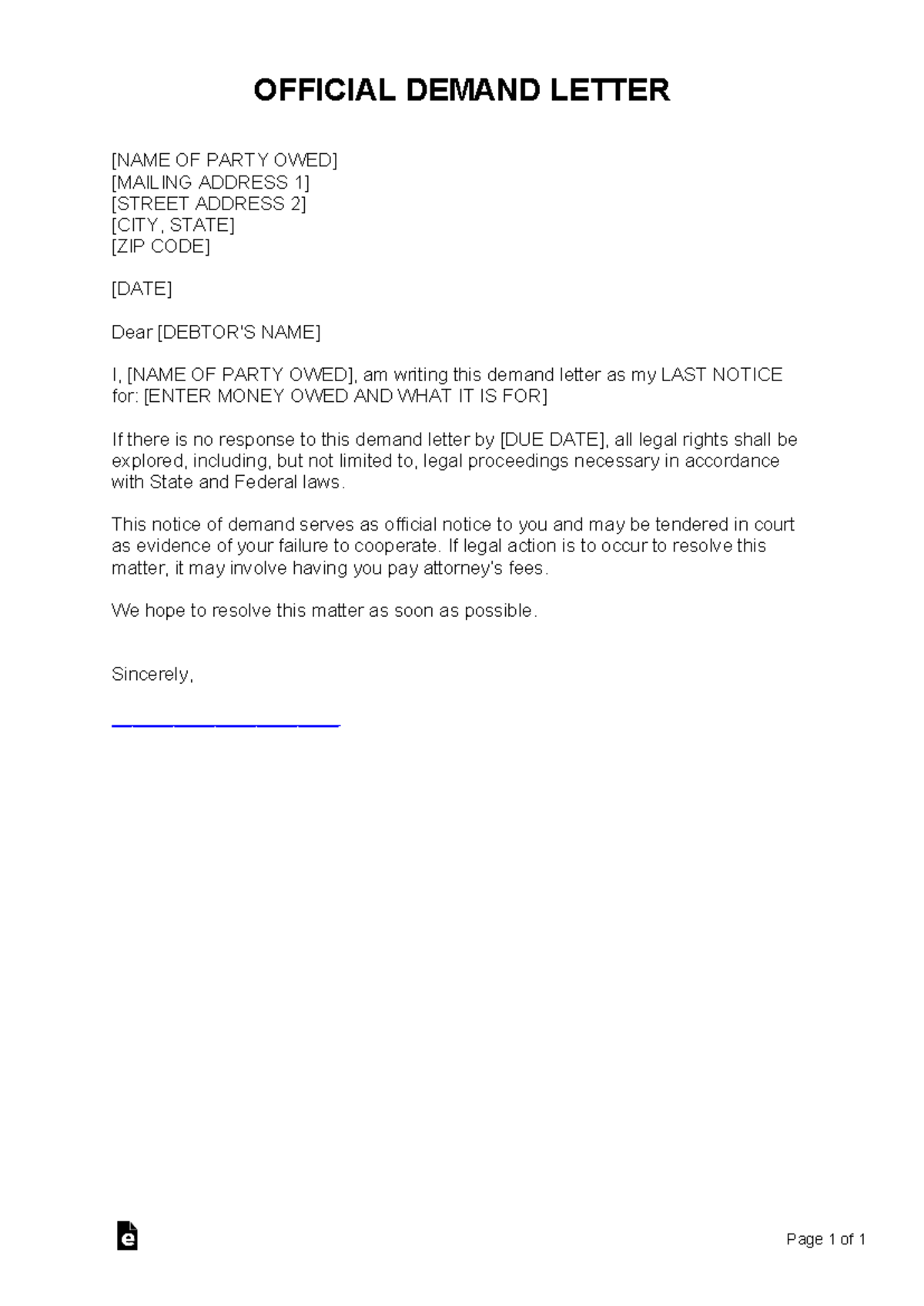 Offical-Demand-Letter - Page 1 of 1 OFFICIAL DEMAND LETTER [NAME OF ...