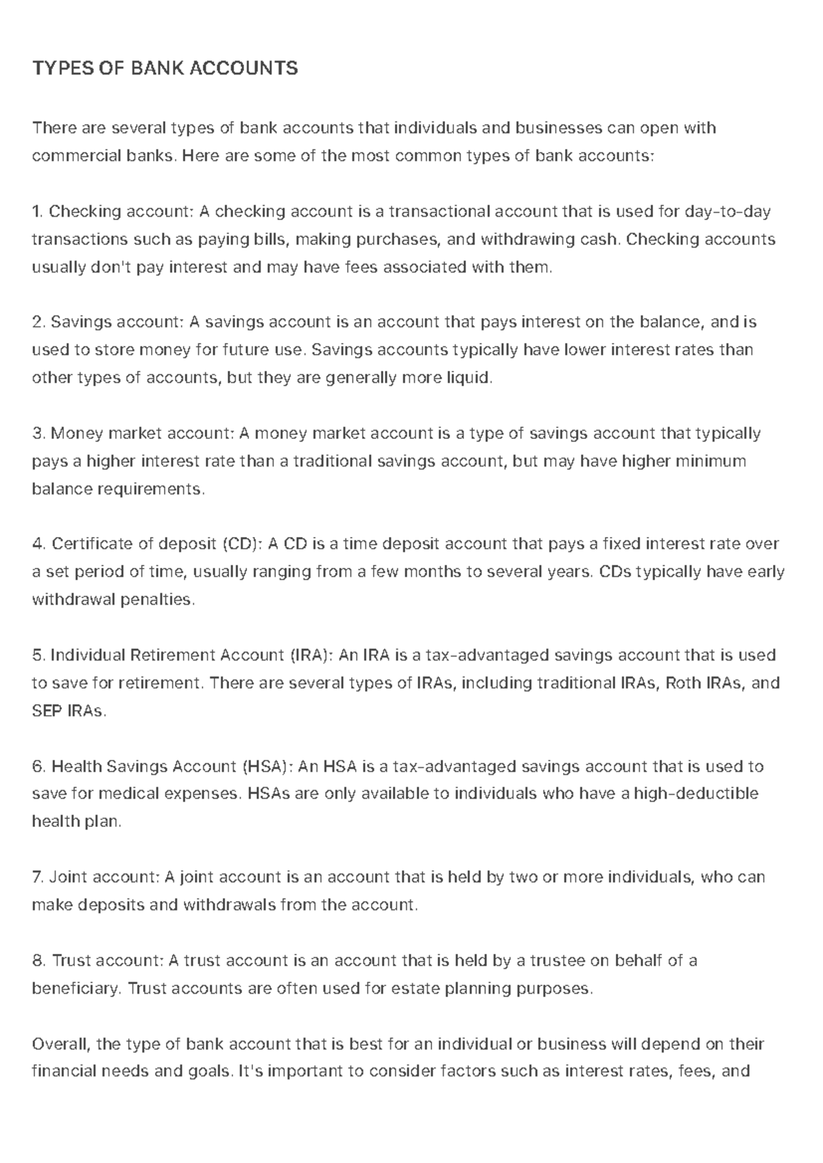 7160 Types OF BANK Accounts - TYPES OF BANK ACCOUNTS There are several ...