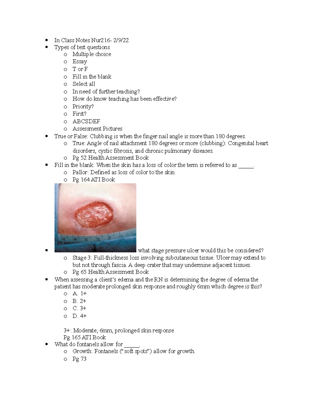 In Class Notes Nur216- 2:9:22 - In Class Notes Nur216- 2/9/ Types of ...