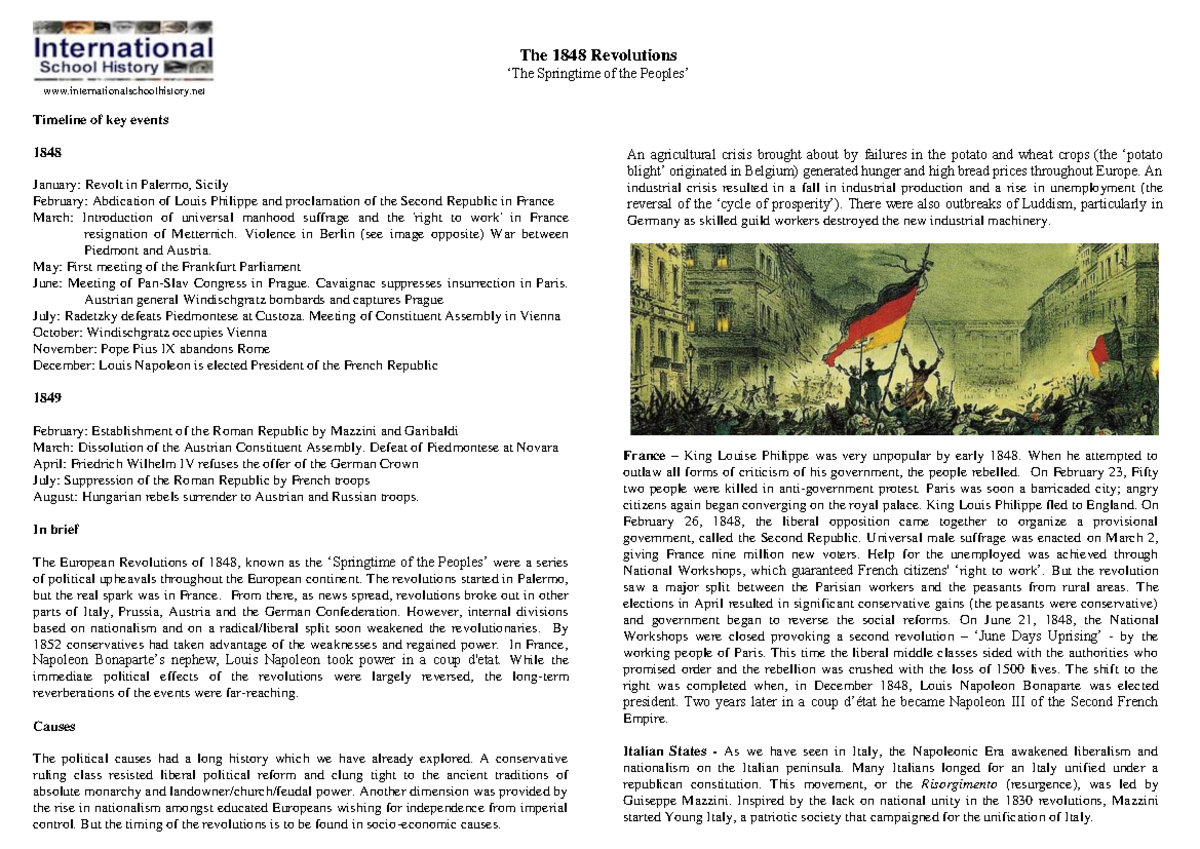 6 - notes - The 1848 Revolutions ‘The Springtime of the Peoples ...
