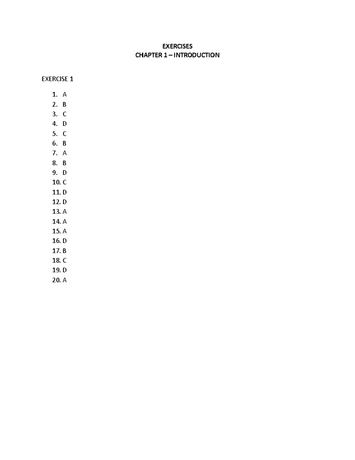 Chapter 1 - Introduction - EXERCISES CHAPTER 1 – INTRODUCTION EXERCISE ...