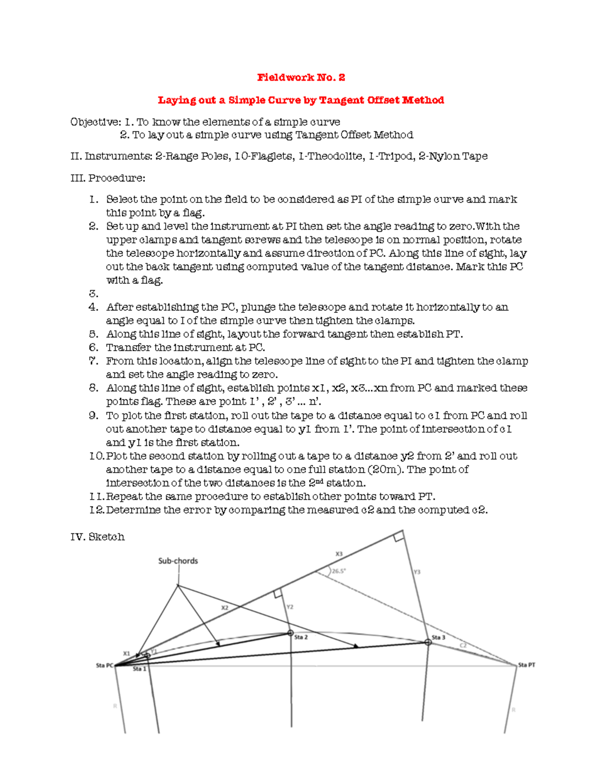 Fieldwork No. 2 - About Laying out a Simple Curve by Tangent Offset Method - Fieldwork No. 2 ...