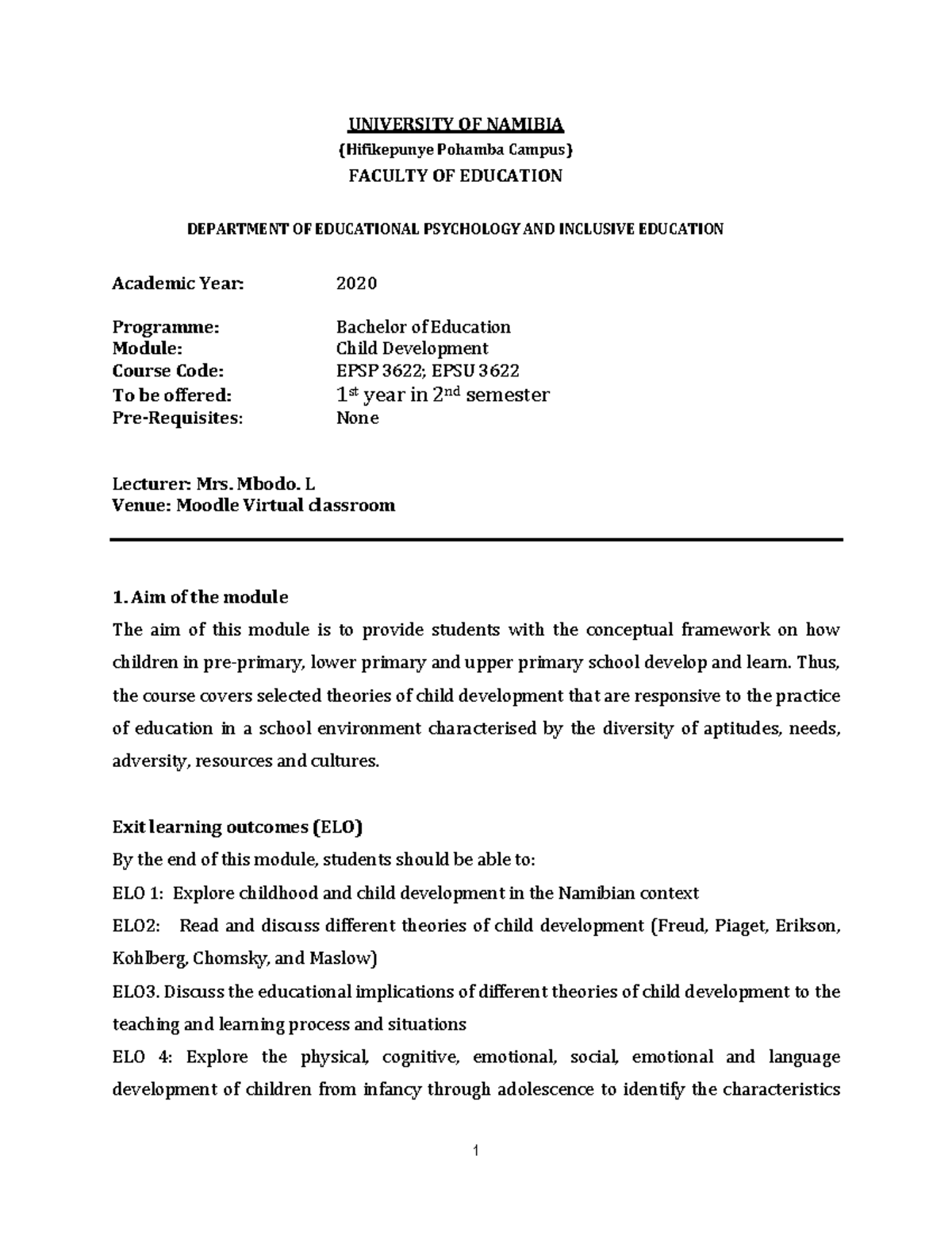 Course outline 2020- 2021 - UNIVERSITY OF NAMIBIA (Hifikepunye Pohamba ...