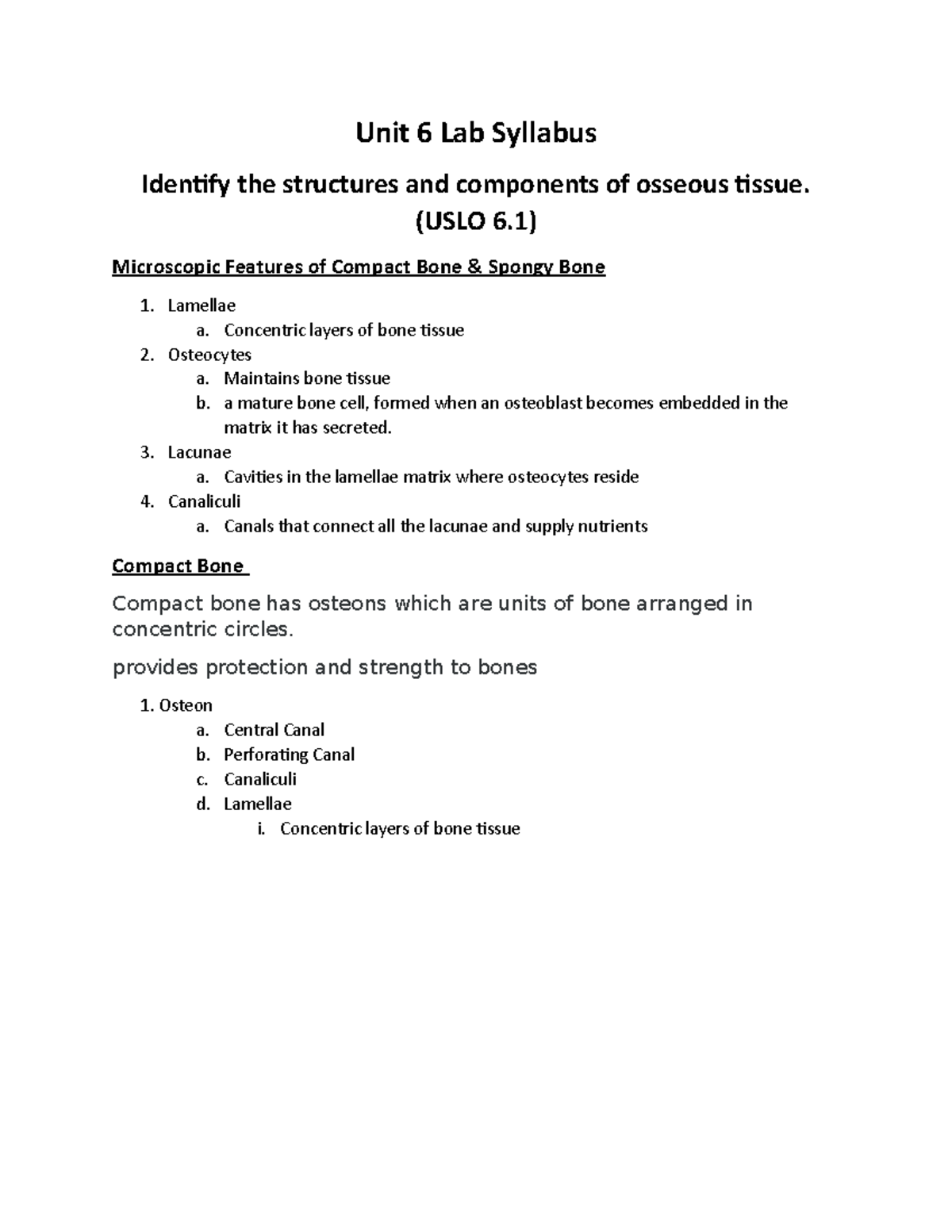 Unit 6 notes lab syllabus - Unit 6 Lab Syllabus Identify the structures ...