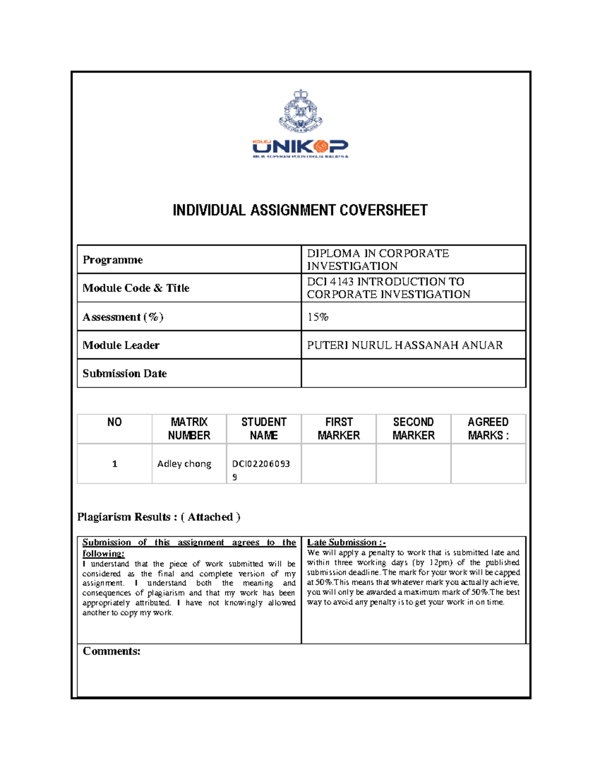 Document 38 - good - INDIVIDUAL ASSIGNMENT COVERSHEET Programme DIPLOMA ...