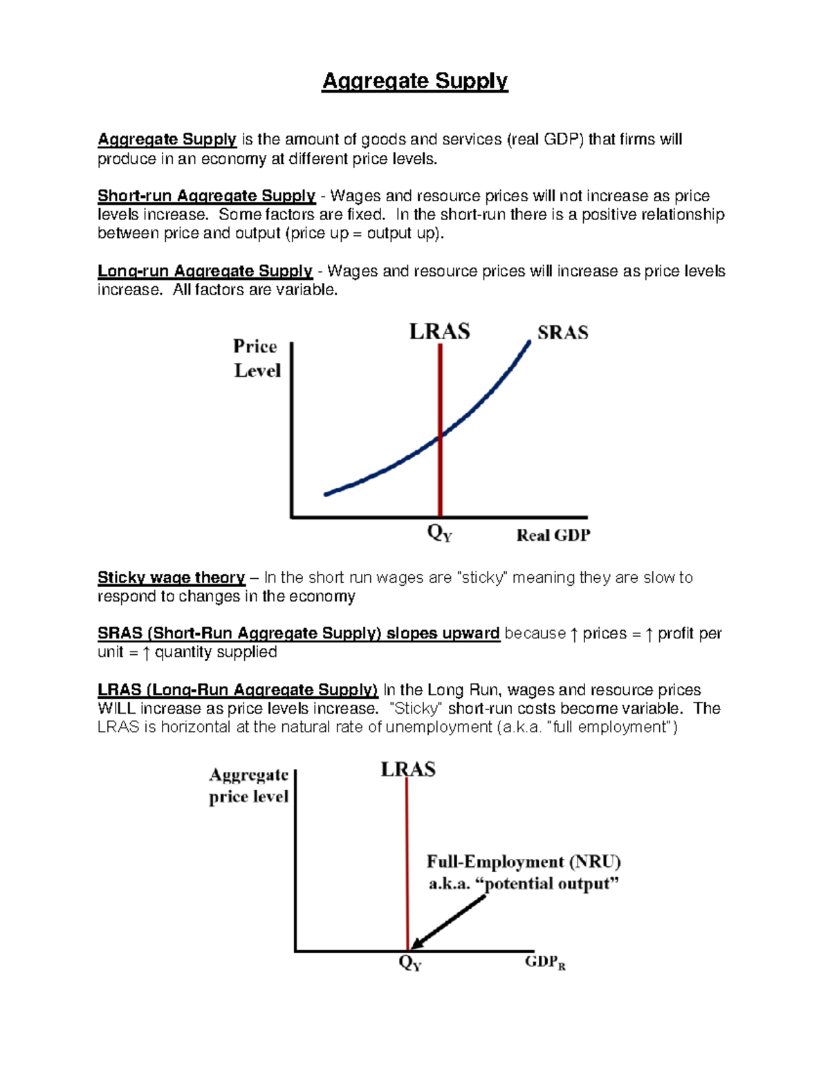 Aggregate+Supply+notes - Aggregate Supply Aggregate Supply is the ...