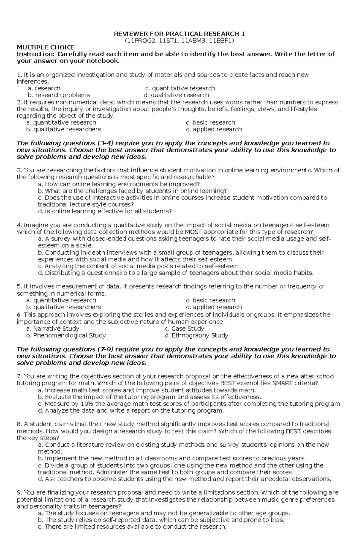 Reviewer-for-First-Quarter-in-PR1 - REVIEWER FOR PRACTICAL RESEARCH 1 (11PROG2, 11ST1, 11ABM3 ...