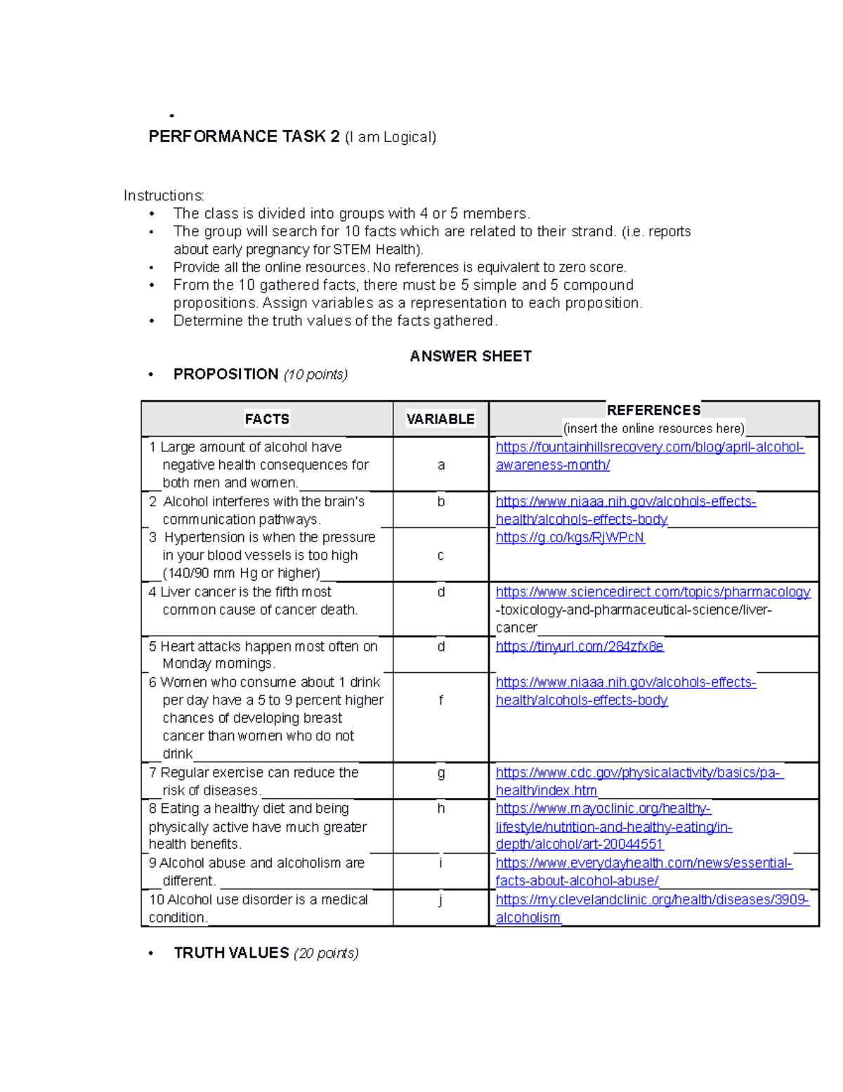 Pe Ta2 Final-Term Logic-1 - PERFORMANCE TASK 2 (I am Logical) Instructions: • The class is ...