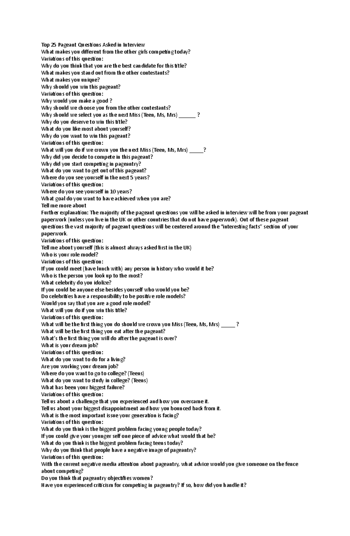 Top 25 Pageant Questions Asked In Interview Top 25 Pageant Questions