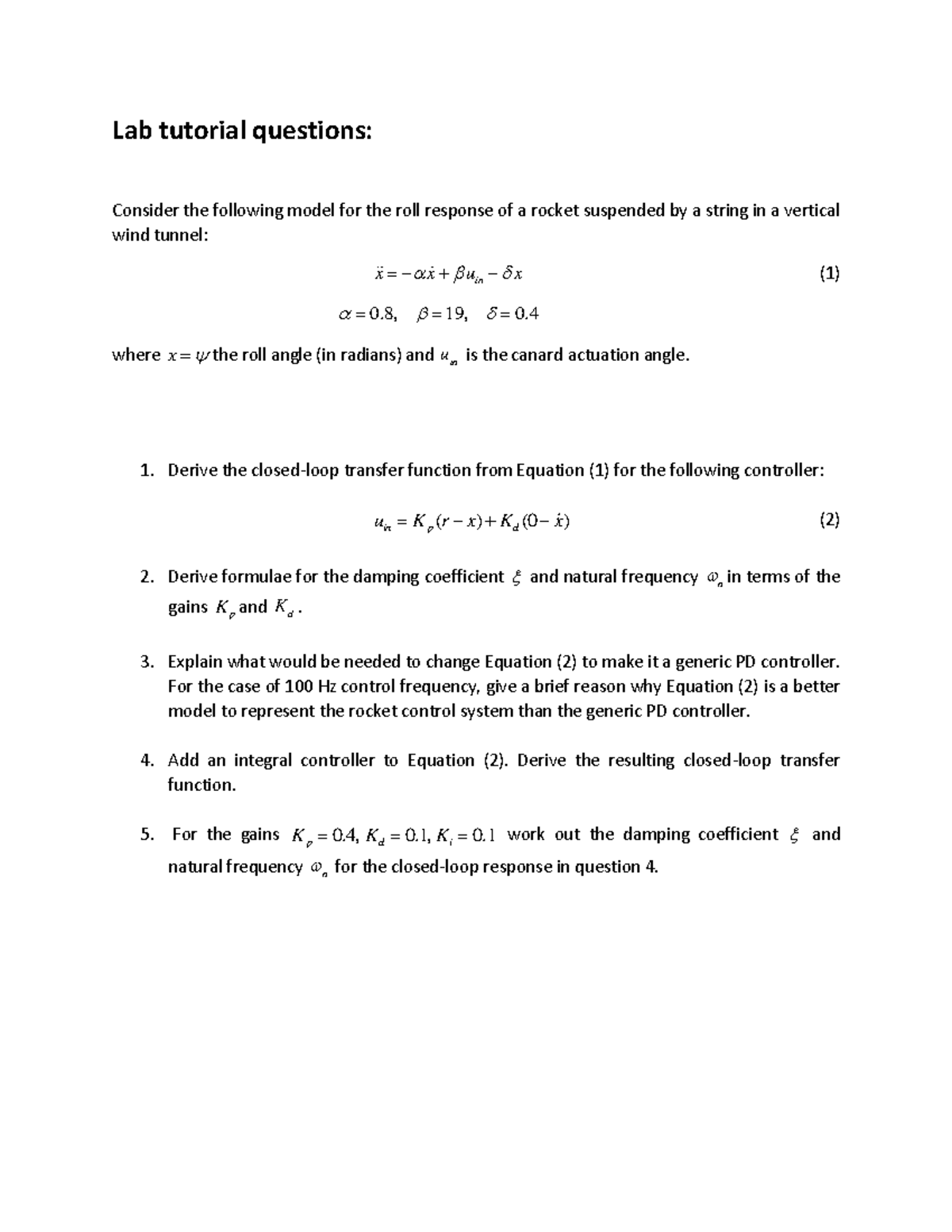 Lab tut questions and answers - Lab tutorial questions: Consider the ...