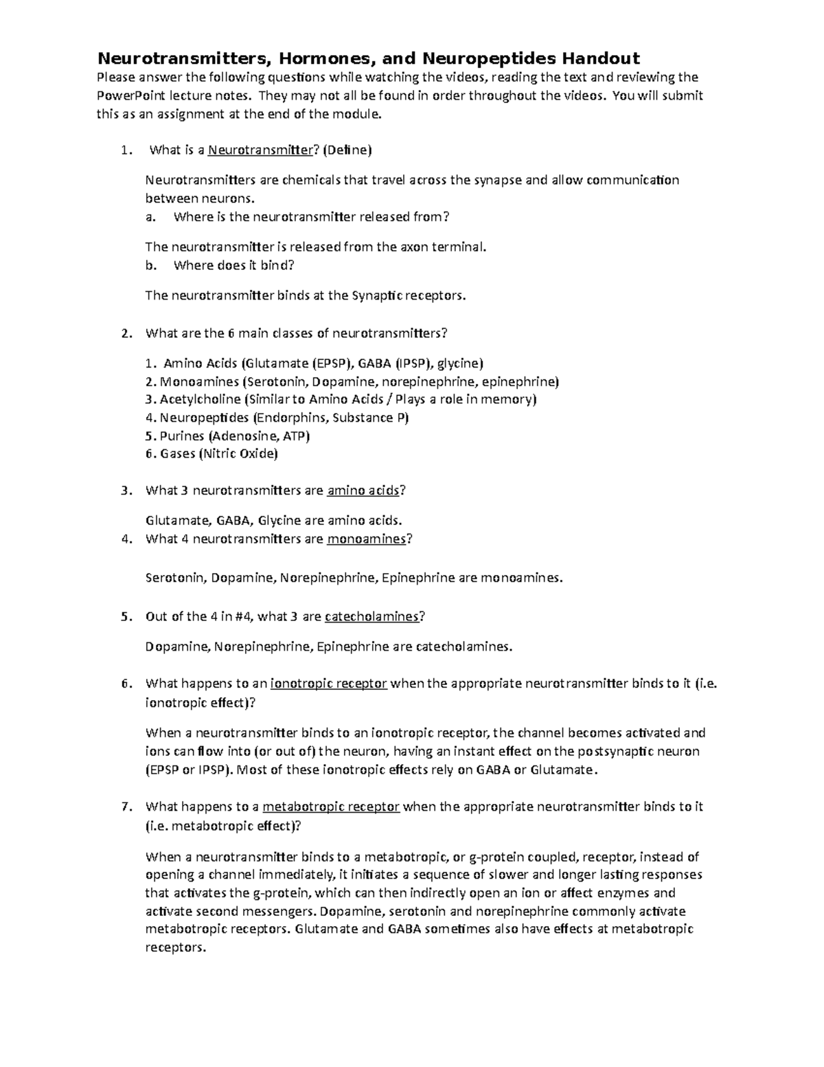 Neurotransmitters Neuropeptides and Hormones - Neurotransmitters ...