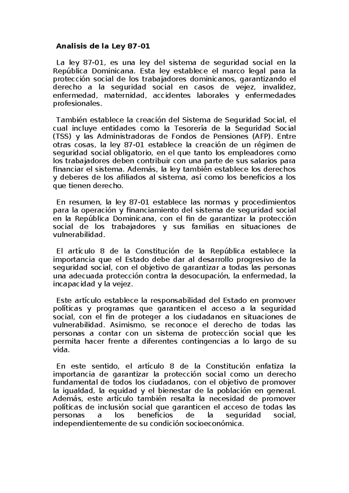 Analisis de la Ley 87 - .... - Analisis de la Ley 87- La ley 87-01, es ...