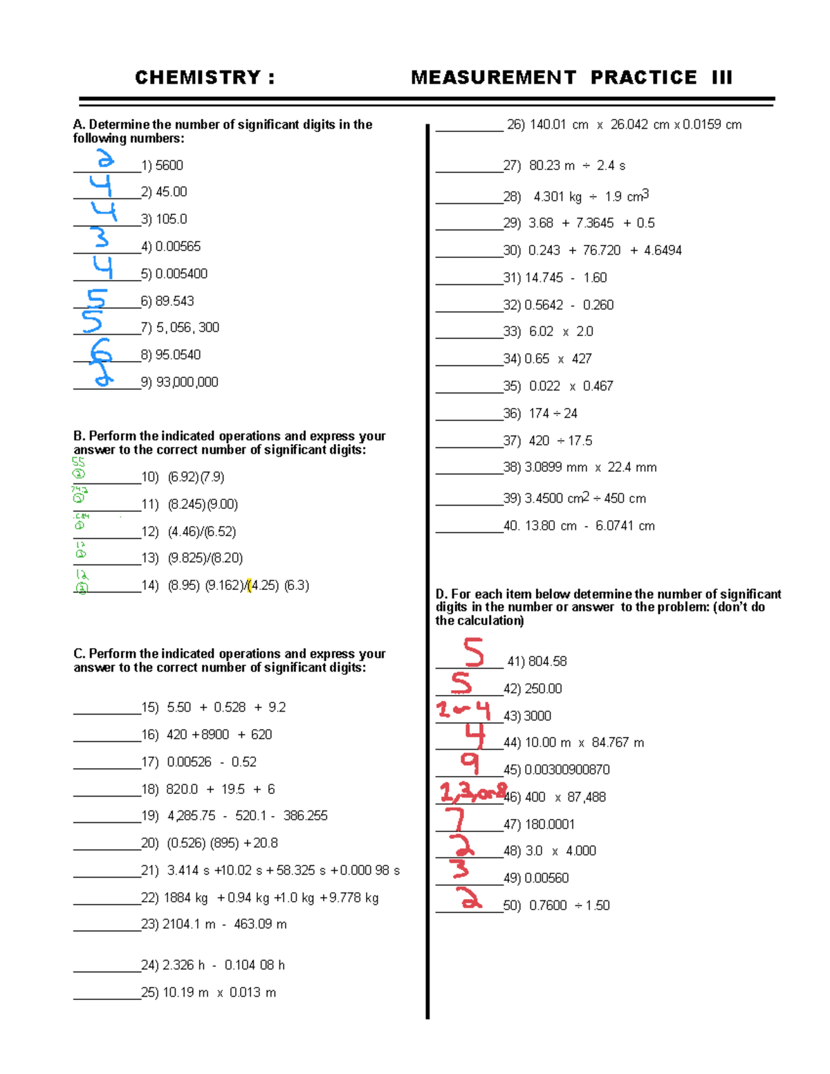Sig+Figs+Worksheet - Simple significant figure assignment - A ...