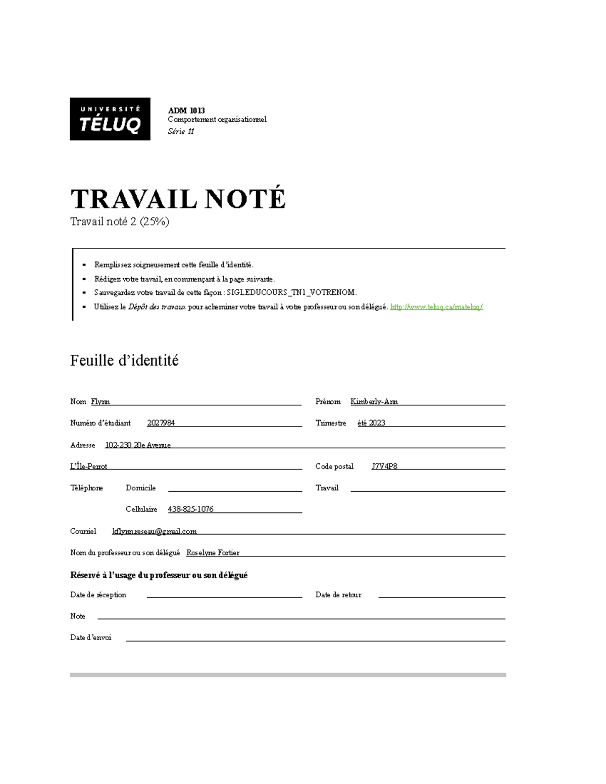 Activité notée 2 - ADM 1013 Comportement organisationnel Série 11 ...