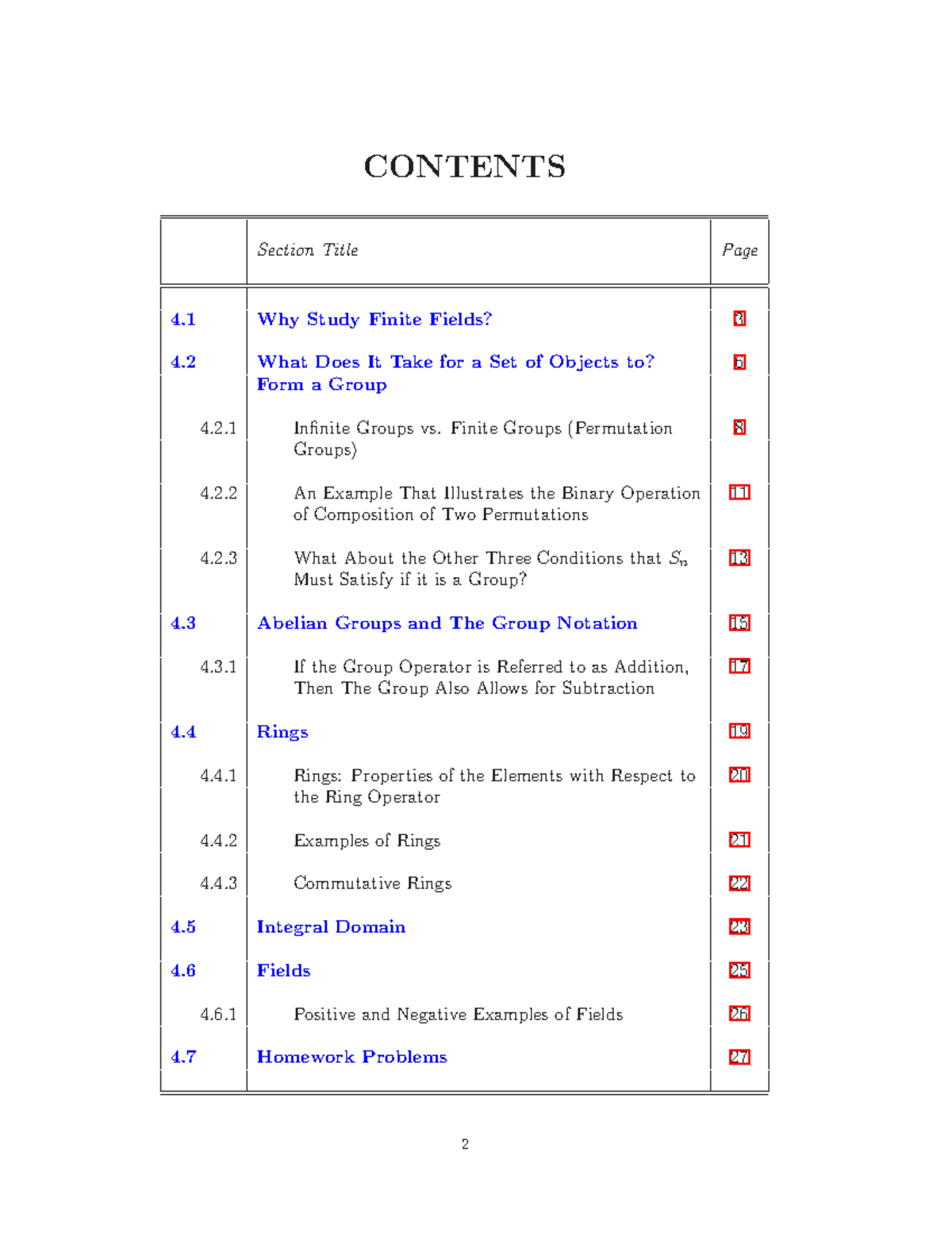 Finite Fields (PART 1): Groups, Rings, and Fields - CONTENTS Section Title Page 4 Why Study ...
