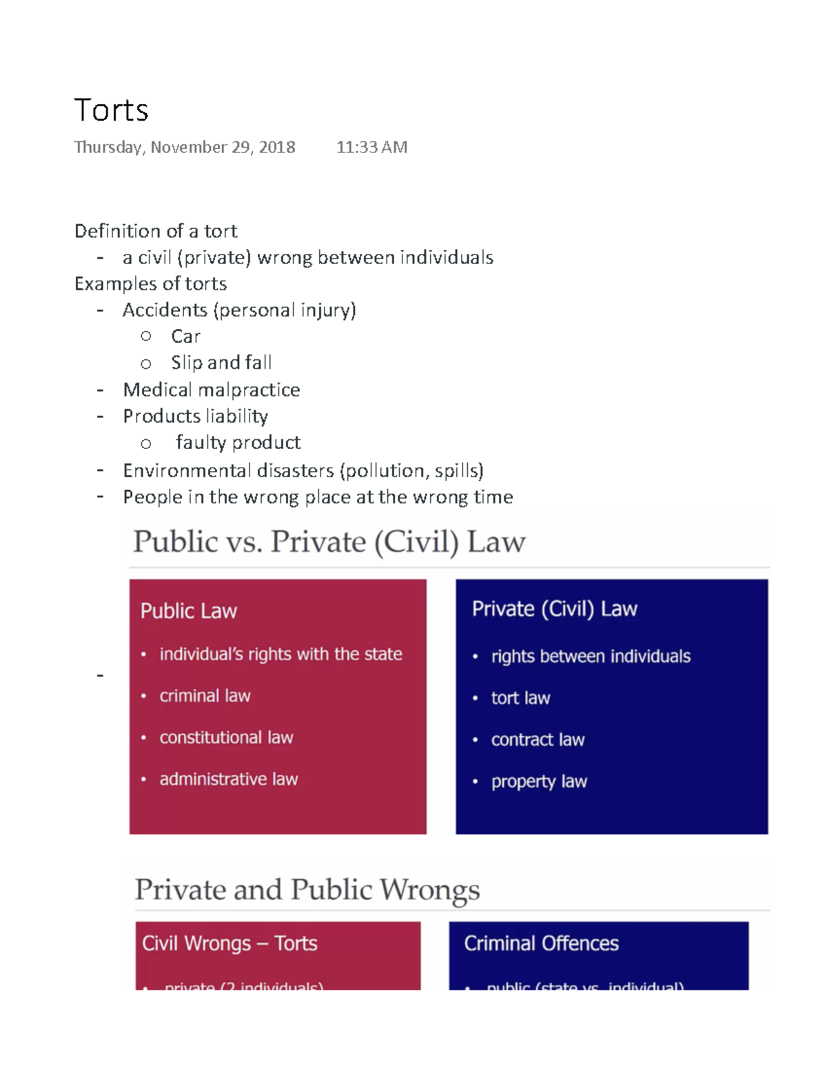 Torts - Lecture notes 7 - Torts Thursday, November 29, 2018 11:33 AM ...