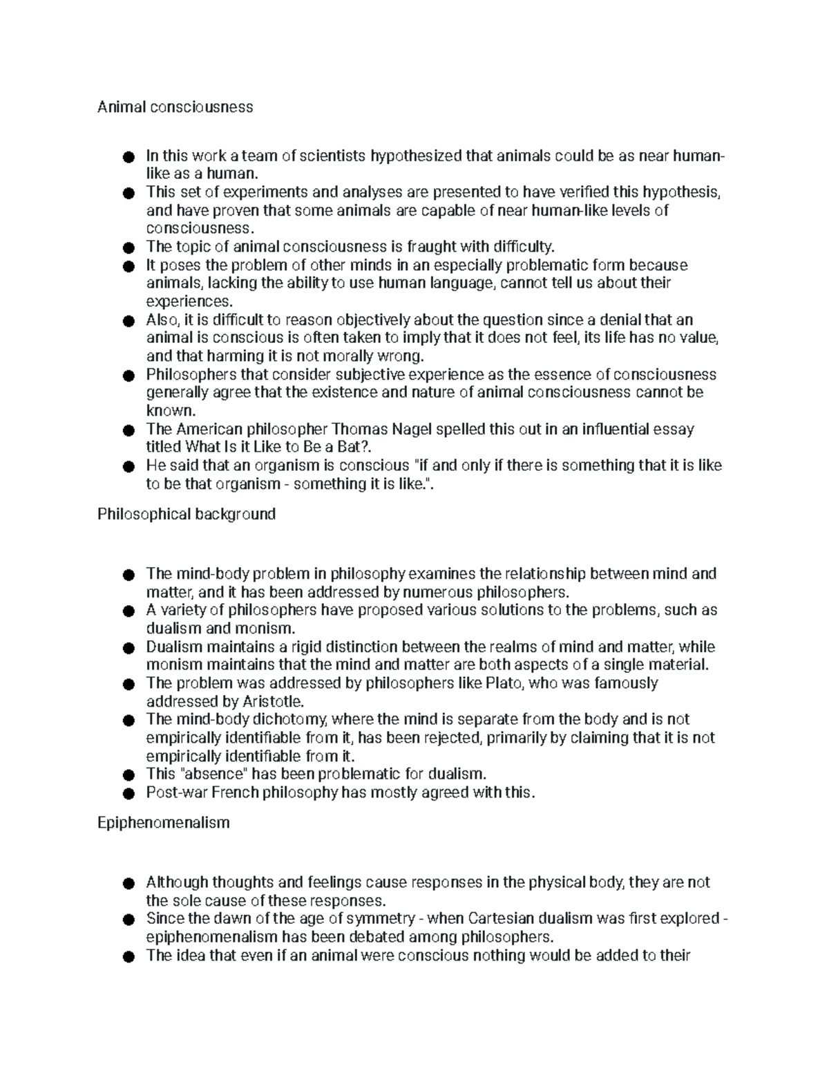 Animal consciousness - Lecture Notes - Animal consciousness In this ...